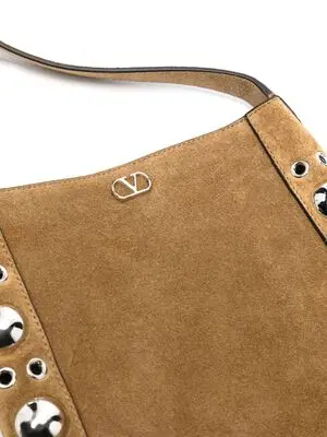 Valentino Garavani Suede Shoulder Bag With Fringe And Studs