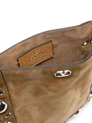 Valentino Garavani Suede Shoulder Bag With Fringe And Studs