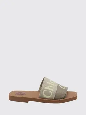 Chloé Woody Embroidered Logo Flat Slides - Nude
