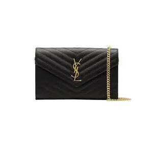 SAINT LAURENT Medium Matelassé Leather Wallet On Chain