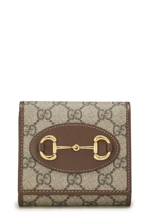 Gucci Gg Supreme Canvas Horsebit Compact Wallet - Brown
