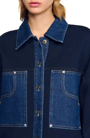 Sandro Denim Detail Cardigan - Navy Blue