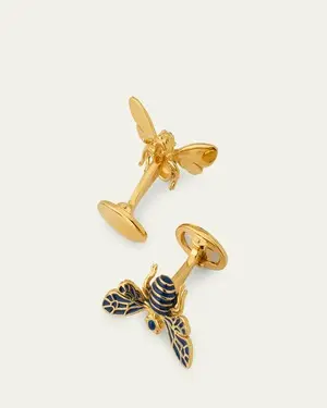 JAN LESLIE 18k Gold Vermeil And Enamel Bee Cufflinks