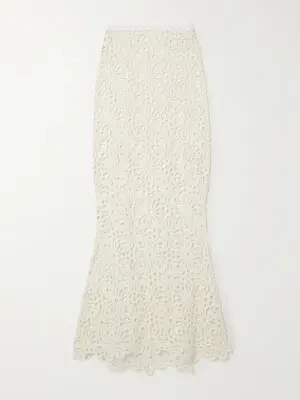 Norma Kamali Obie Stretch Crepe-trimmed Open-knit Maxi Skirt - Neutrals