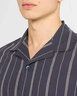 Brunello Cucinelli Apos;s Stripe Stitched Camp Shirt - Blue