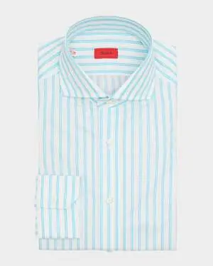 Isaia Cotton Multi-stripe Dress Shirt - Whiteturq