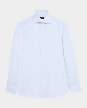 Zegna Trecapi Cotton Multi-stripe Dress Shirt - Br Blustrp