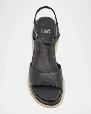 Eileen Fisher Ario Leather Wedge Sandals