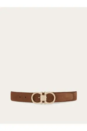 FERRAGAMO Adjustable Gancini Suede Belt - Gold