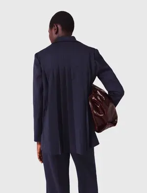 Maje Suit Jacket With Pleated Back - Navy