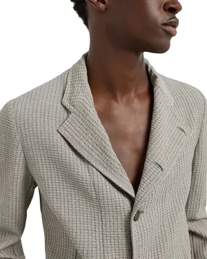 Emporio Armani Regular Fit Asymmetric Textured Wool Blazer - Dark Beige