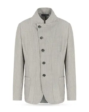 Emporio Armani Regular Fit Asymmetric Textured Wool Blazer - Dark Beige