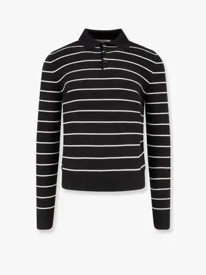 TONYWACK Super Fine Merino Wool Striped Polo Shirt - Black