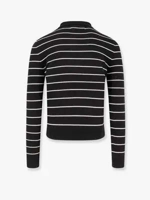 TONYWACK Super Fine Merino Wool Striped Polo Shirt - Black
