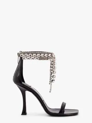 JIMMY CHOO Embellished Leather Stiletto Sandals - Black