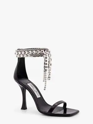 JIMMY CHOO Embellished Leather Stiletto Sandals - Black