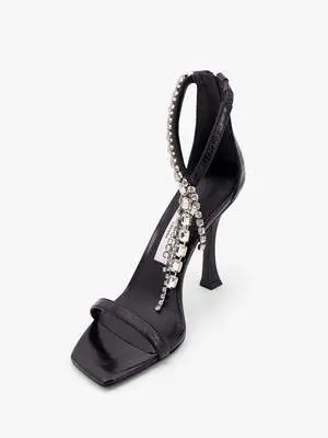 JIMMY CHOO Embellished Leather Stiletto Sandals - Black