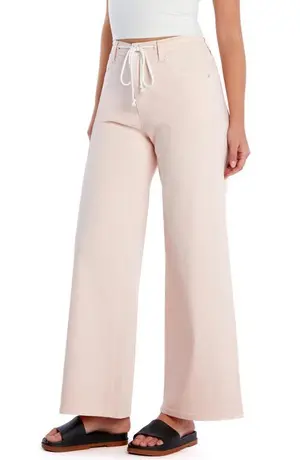 HINT OF BLU Mighty Drawstring High Waist Wide Leg Jeans - Cloud Pink