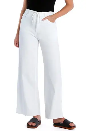 HINT OF BLU Mighty Drawstring High Waist Wide Leg Jeans - White