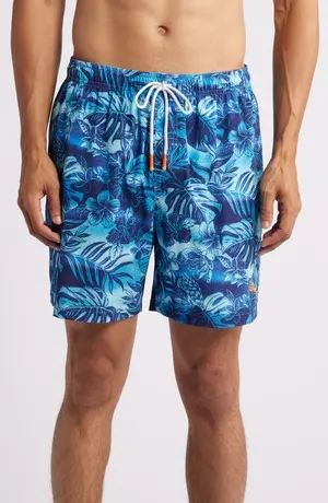 Tommy Bahama Naples Ocean Escape Floral Performance Swim Trunks Eclipse
