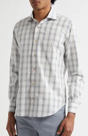 Eleventy Dandy Plaid Cotton & Linen Button-up Shirt - Denim