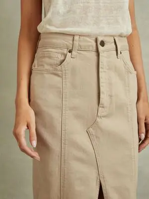 REISS Danica High Rise Denim Midi Skirt
