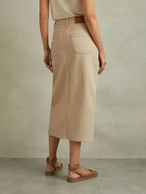 REISS Danica High Rise Denim Midi Skirt