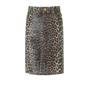 GANNI Animal Print Denim Mini Skirt