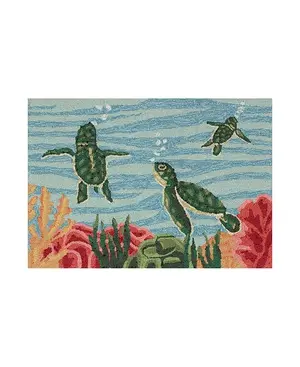 LIORA MANNE Frontporch Swimming Baby Turtles Area Rug, 2'6 X 4 - Navy