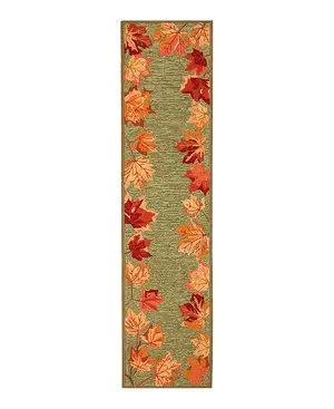 LUSH DECOR Liora Manne Ravella Falling Leaves Border Runner Area Rug, 2' X 8 - Moss