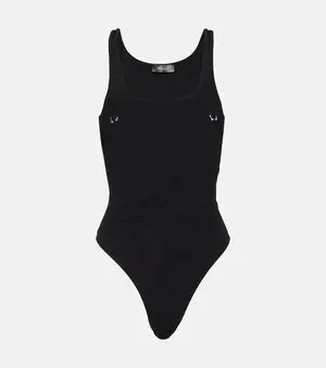 MUGLER Pierced Cotton Bodysuit - Black