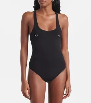 MUGLER Pierced Cotton Bodysuit - Black