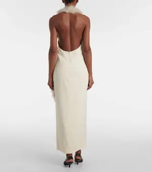 TOTEME Shearling-trimmed Cady Midi Dress