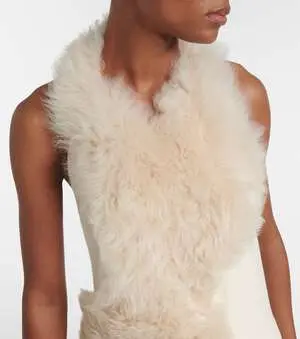 TOTEME Shearling-trimmed Cady Midi Dress