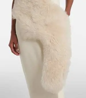 TOTEME Shearling-trimmed Cady Midi Dress