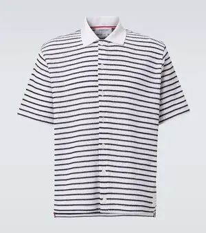 Thom Browne Striped Waffle-knit Cotton Polo Shirt - Blue