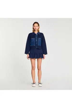 Sandro Denim-detailed Cardigan - Blue / Navy