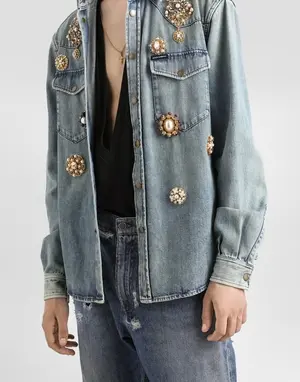 Dolce & Gabbana Denim Shirt With Bejeweled Appliqués