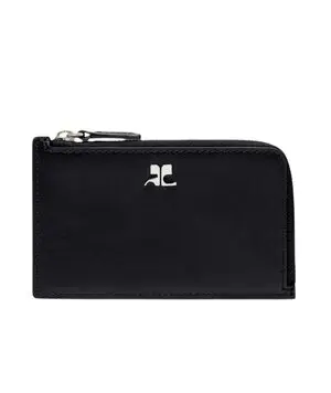 COURREGES Leather Zipped Card Holder - Black