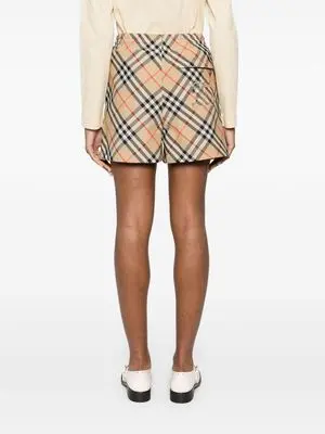 Burberry Check Shorts With Equestrian Knight Design Appliqu - Neutrals