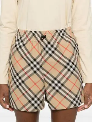 Burberry Check Shorts With Equestrian Knight Design Appliqu - Neutrals