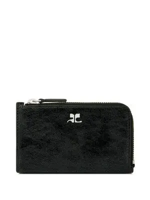 COURREGES Leather Zipped Card Holder - Black