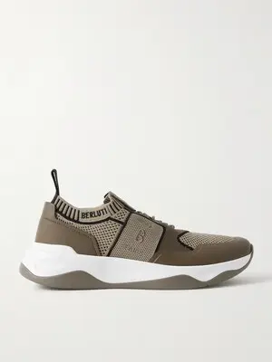 Berluti Shadow Leather-trimmed Sneakers - Neutrals