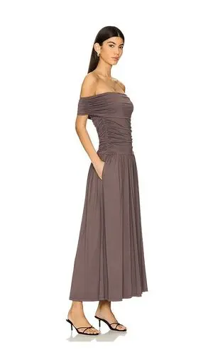 NIA Tammy Off-the-shoulder Midi Dress - Sable