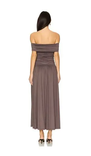NIA Tammy Off-the-shoulder Midi Dress - Sable