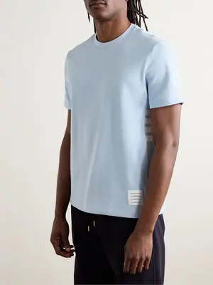 Thom Browne Logo-appliquéd Striped Cotton-piqué T-shirt - Blue