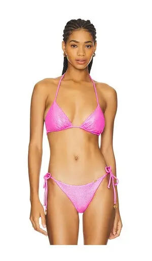 Luli Fama Seamless Triangle Bikini Top - Metallic Pink
