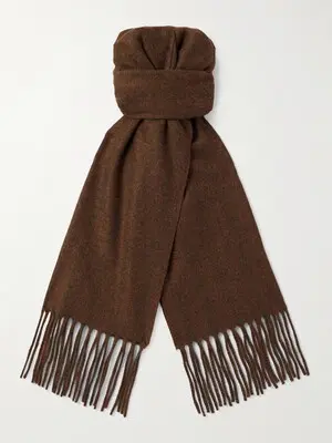 Loro Piana Striped Fringed Wool And Cashmere-blend Twill Scarf - Brown