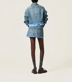 Miu Miu Denim Mini Skirt With Poplin Hem - Turquoise
