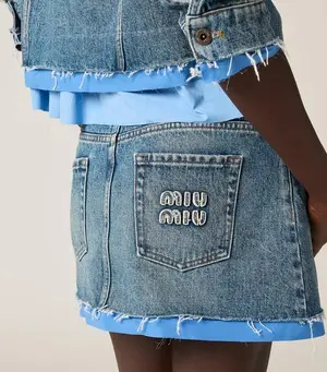 Miu Miu Denim Mini Skirt With Poplin Hem - Turquoise